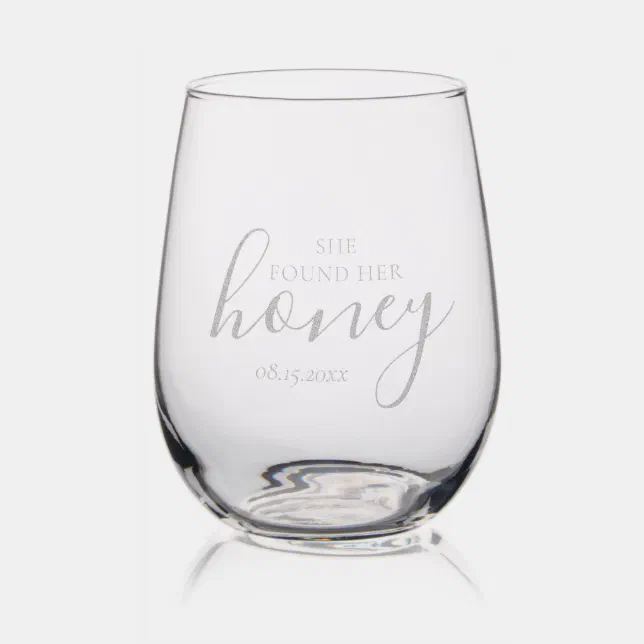 She Found Her Honey Bridal Shower Stemless Wine Glass | Zazzle