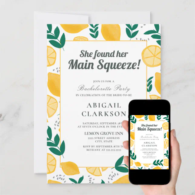 She Found Her Main Squeeze Bachelorette Party Invi Invitation | Zazzle