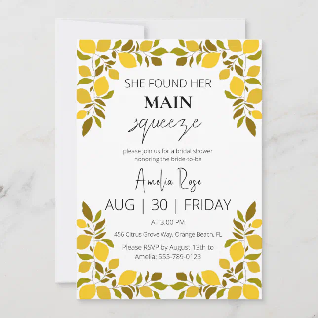 she found her main squeeze bridal shower invitation | Zazzle