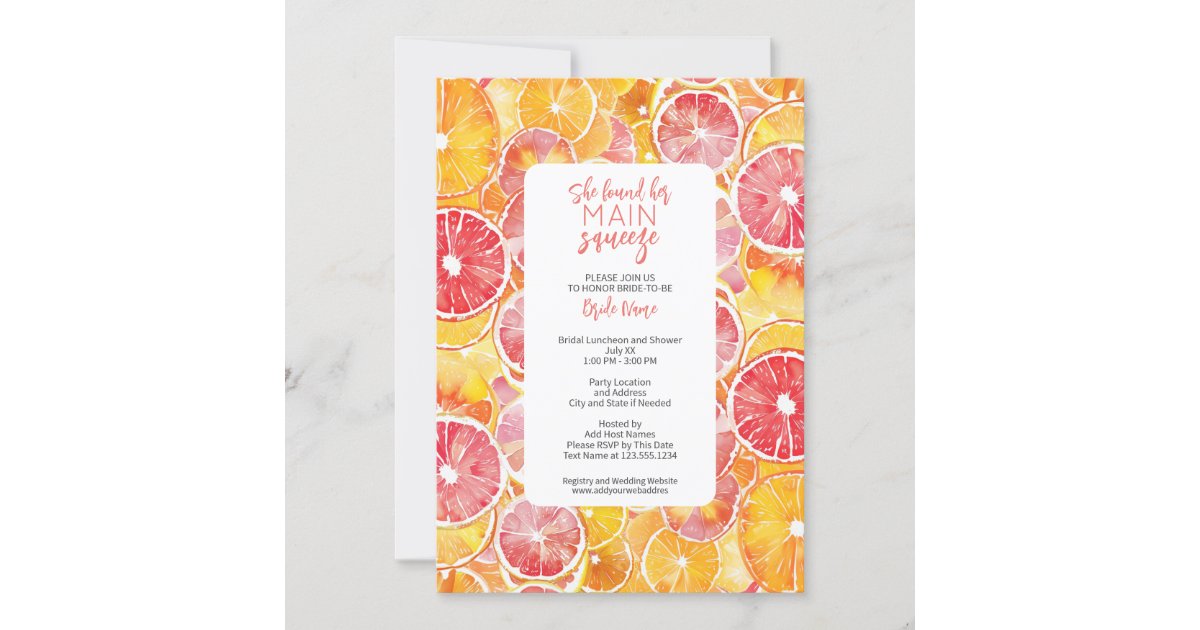 She Found Her Main Squeeze Bridal Shower Invitation | Zazzle