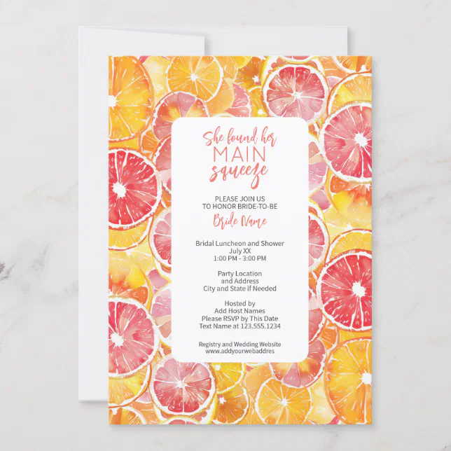 She Found Her Main Squeeze Bridal Shower Invitation | Zazzle