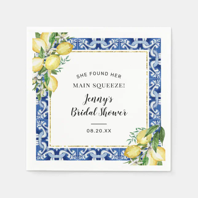 She Found Her Main Squeeze Lemon Bridal Shower Nap Napkins | Zazzle