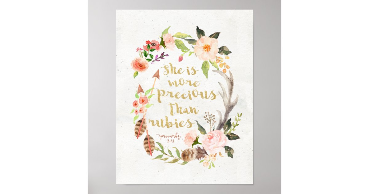 She is More Precious Than Rubies Proverbs Wall Art | Zazzle