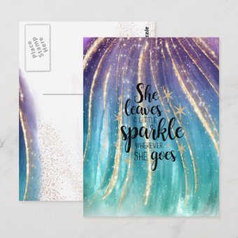 She Leaves A Little Sparkle Luxury Glitter Postcard | Zazzle