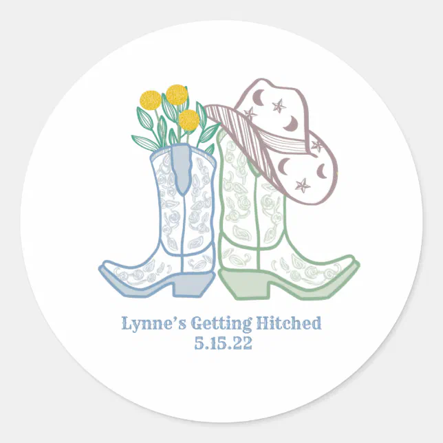 She’s Getting Hitched Bachelorette Rodeo Cowgirl Classic Round Sticker ...