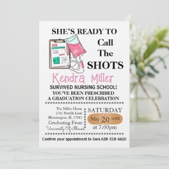 She’s Ready To Call The Shots Nursing Graduation I Invitation | Zazzle