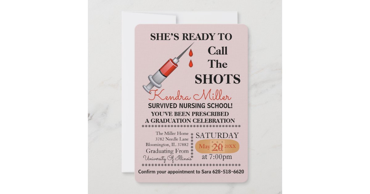 She’s Ready To Call The Shots Nursing Graduation Invitation | Zazzle