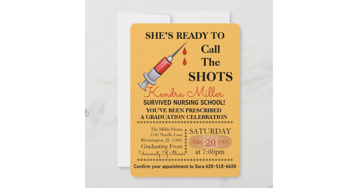 She’s Ready To Call The Shots Nursing Graduation Invitation | Zazzle