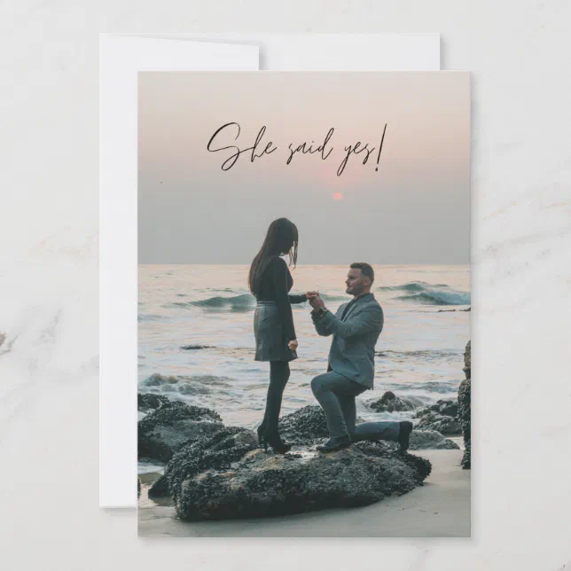 She Said Yes Beach Photo Engagement Party Invitation | Zazzle