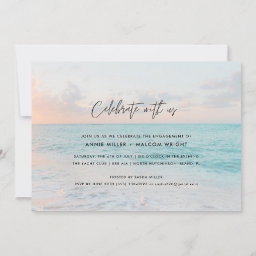 She Said Yes Beach Photo Engagement Party Invitation | Zazzle