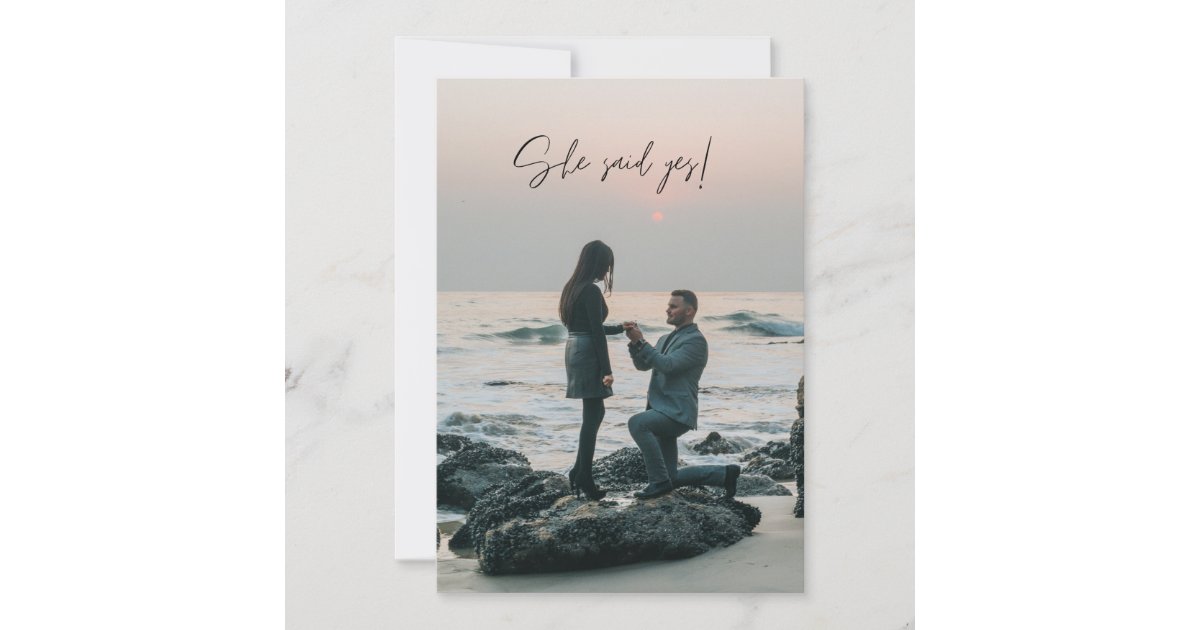 She Said Yes Beach Photo Engagement Party Invitation | Zazzle