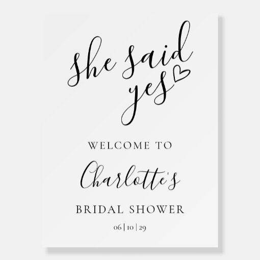She Said Yes Bridal Shower Welcome Sign | Zazzle