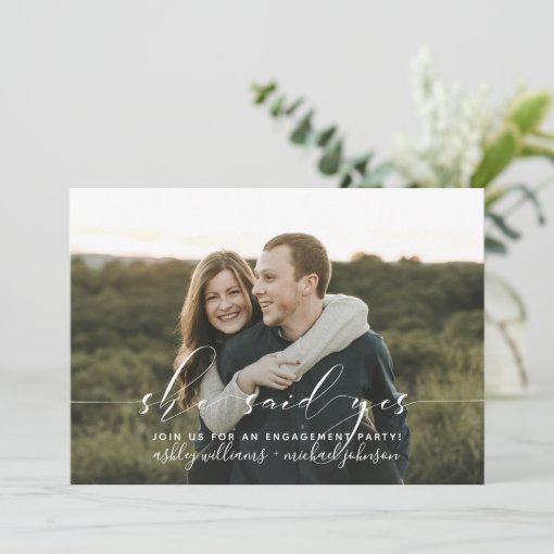 She Said Yes Calligraphy 2 Photo Engagement Party Invitation | Zazzle