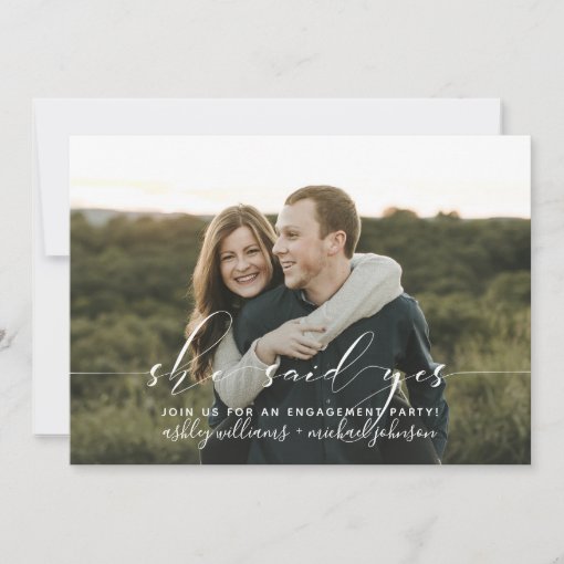 She Said Yes Calligraphy 2 Photo Engagement Party Invitation | Zazzle