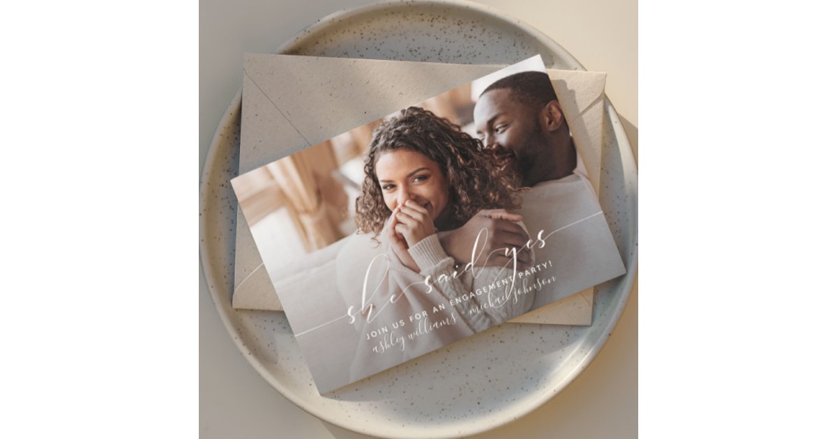 She Said Yes Calligraphy Engagement Party Invitation | Zazzle