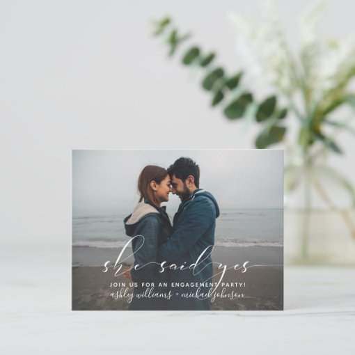She Said Yes Calligraphy Engagement Party Invite | Zazzle