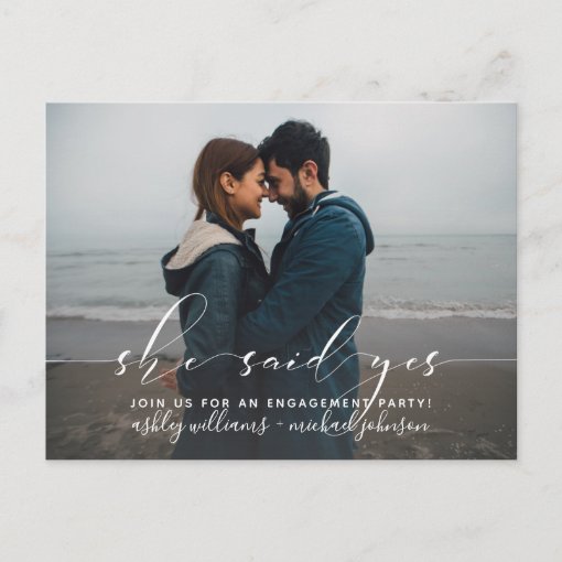 She Said Yes Calligraphy Engagement Party Invite | Zazzle