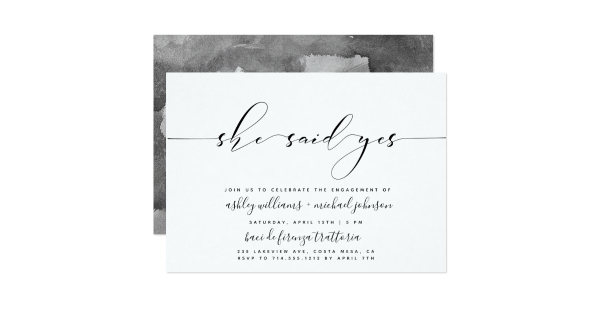She Said Yes Calligraphy Engagement Party Invite | Zazzle.com