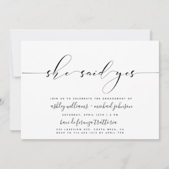 She Said Yes Calligraphy Engagement Party Invite | Zazzle