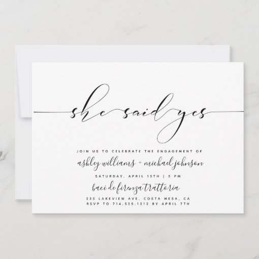 She Said Yes Calligraphy Engagement Party Invite | Zazzle