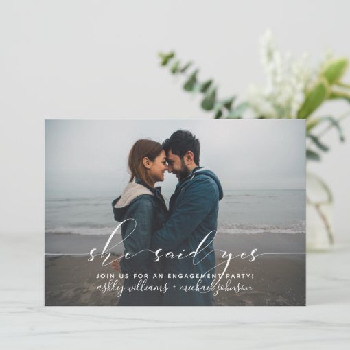 She Said Yes Calligraphy Engagement Party Invite | Zazzle