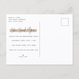 She Said Yes Calligraphy Photo Blush Engagement Announcement Postcard ...