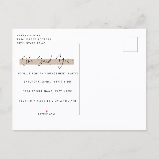 She Said Yes Calligraphy Photo Blush Engagement Announcement Postcard ...