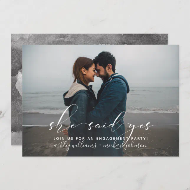 She Said Yes Calligraphy Photo Engagement Party Invitation | Zazzle