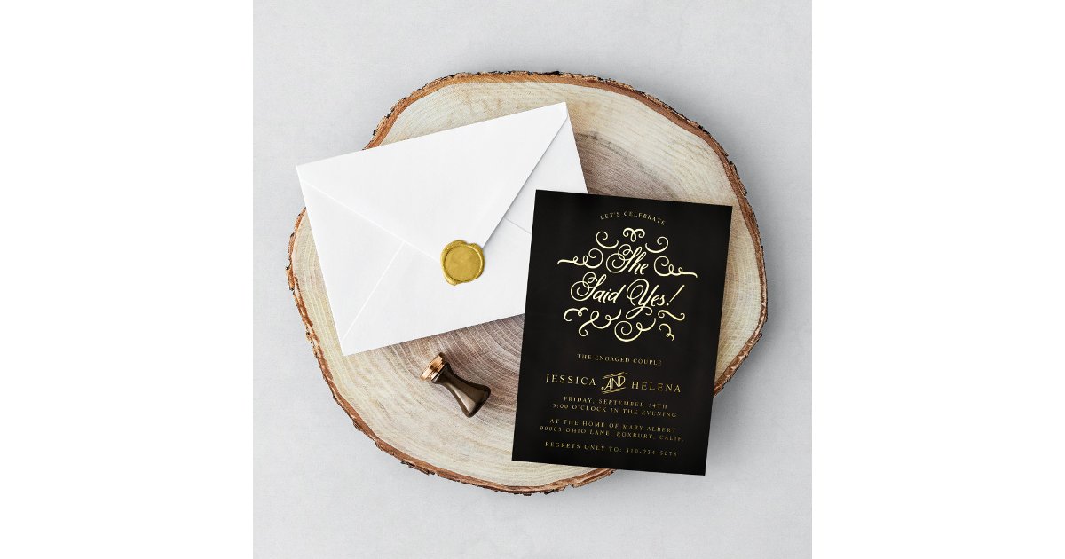 She said Yes Confetti Celebratory Gold Foil Invitation | Zazzle