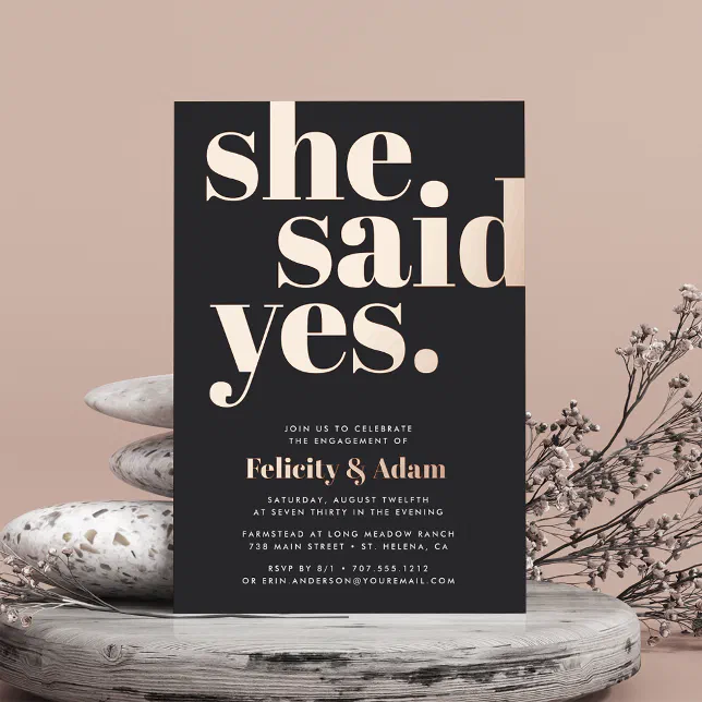 She Said Yes | Engagement Party Foil Invitation | Zazzle