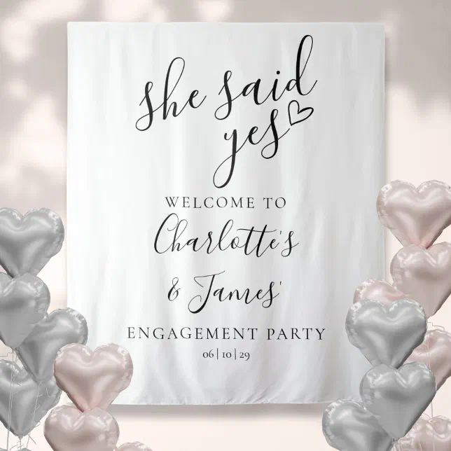 She Said Yes Engagement Party Photo Prop Tapestry | Zazzle