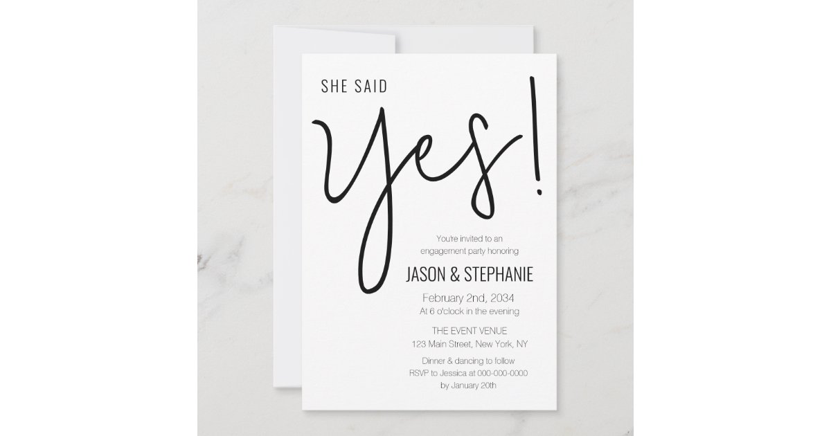 She Said Yes Minimal Engagement Party Invitation | Zazzle