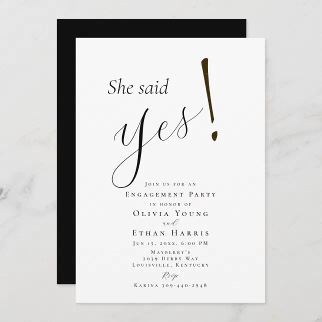 She Said Yes Minimalist Engagement Invitation | Zazzle