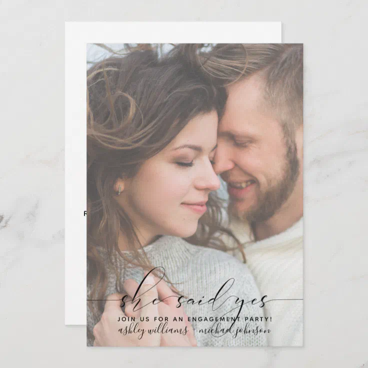She Said Yes Modern Photo Engagement Party Invitation | Zazzle