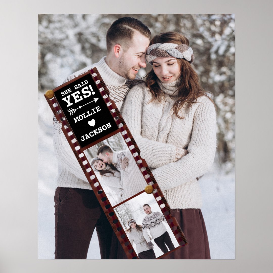 She Said Yes Photo Engagement Announcement Poster | Zazzle