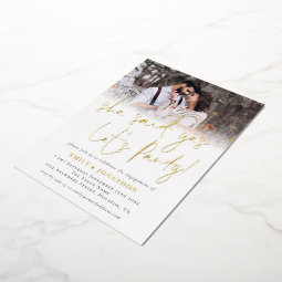 She Said Yes Photo Overlay Engagement Party Real Foil Invitation | Zazzle