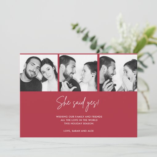She Said Yes Simple Christmas Photo Engagement Holiday Card | Zazzle