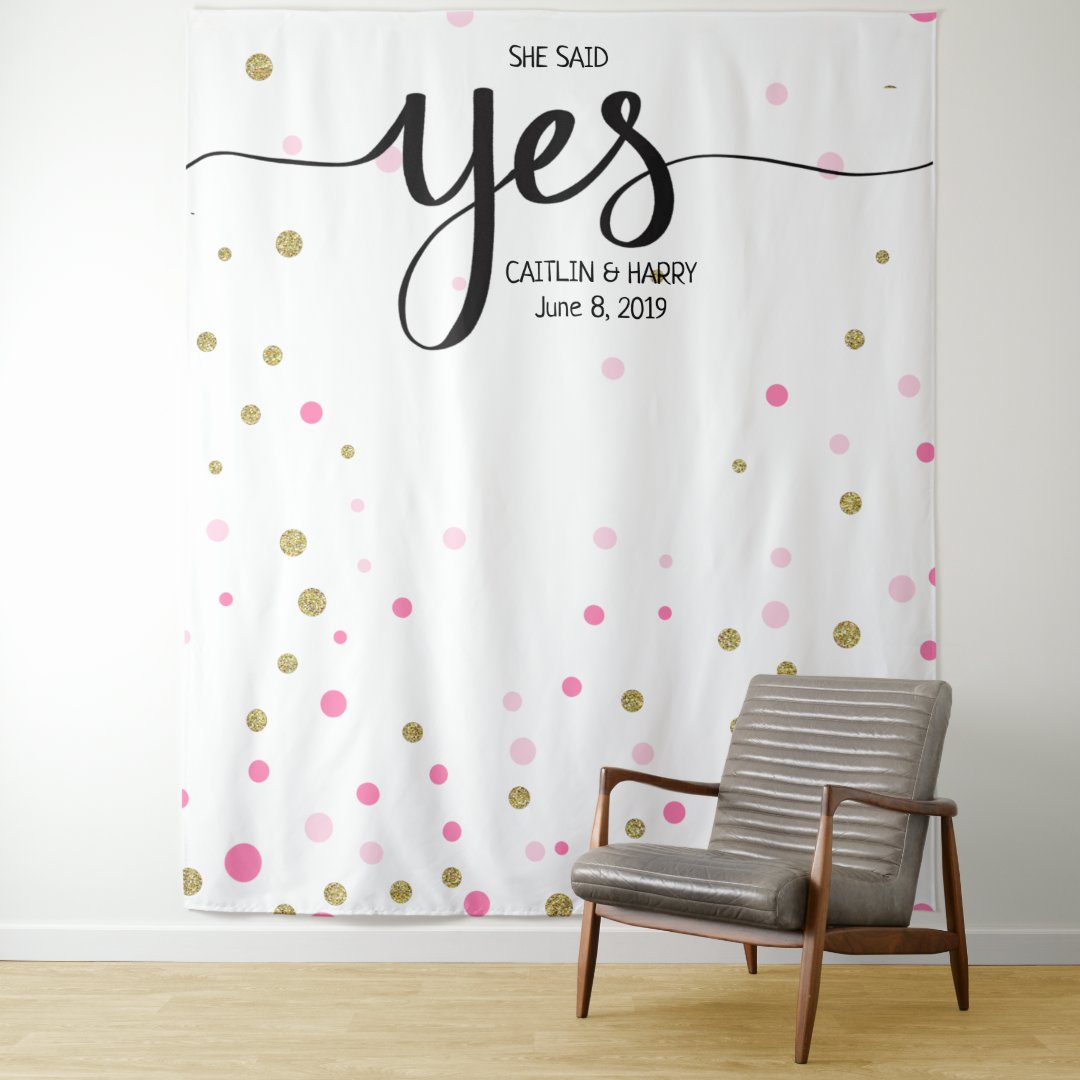 she said yes wedding photo Booth backdrop banner | Zazzle