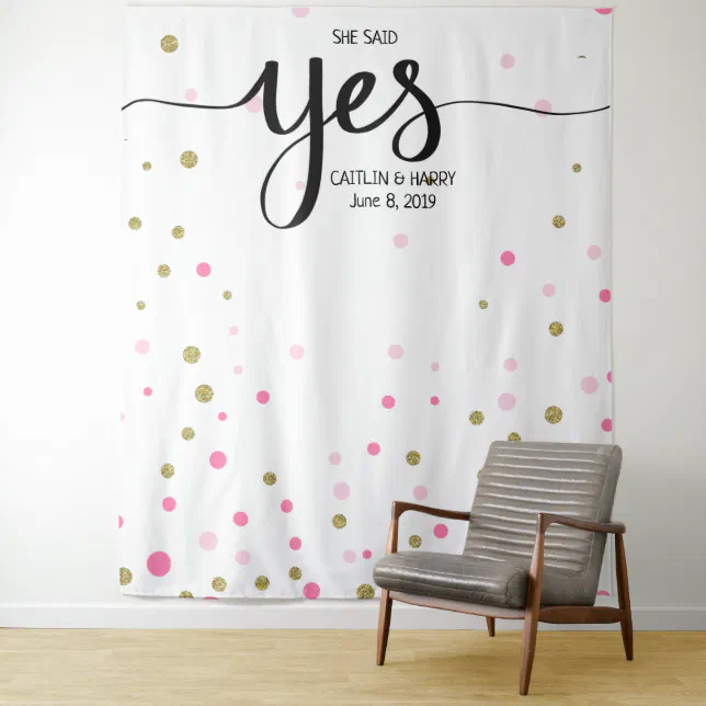 she said yes wedding photo Booth backdrop banner | Zazzle
