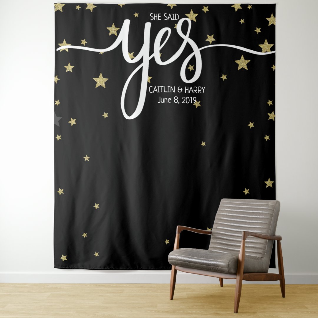 she said yes wedding photo Booth backdrop banner | Zazzle