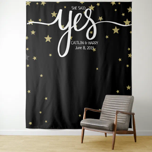 she said yes wedding photo Booth backdrop banner | Zazzle