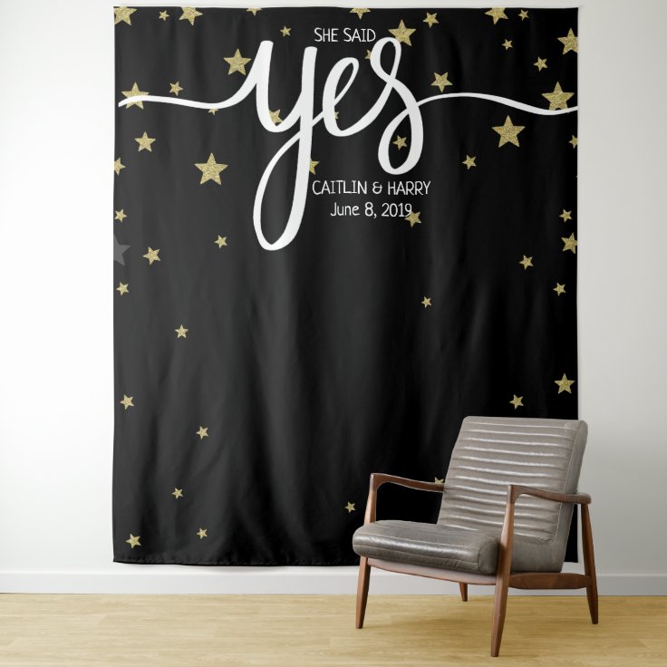 she said yes wedding photo Booth backdrop banner | Zazzle