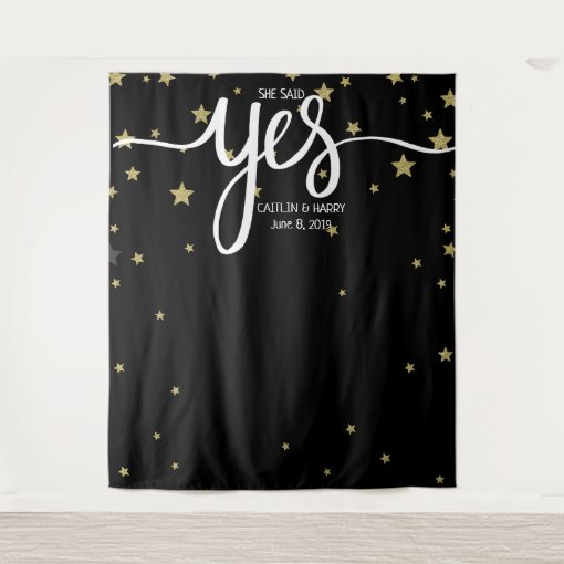 she said yes wedding photo Booth backdrop banner | Zazzle