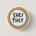 SHE/THEY Pronouns Rainbow Soft Circle Ring Button | Zazzle