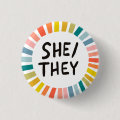 SHE/THEY Pronouns Rainbow Soft Circle Rings Button | Zazzle