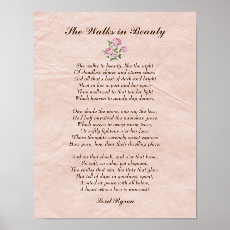 She Walks in Beauty Lord Byron Love Poem Poster | Zazzle