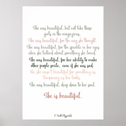 She Was Beautiful By F. Scott Fitzgerald Poster | Zazzle