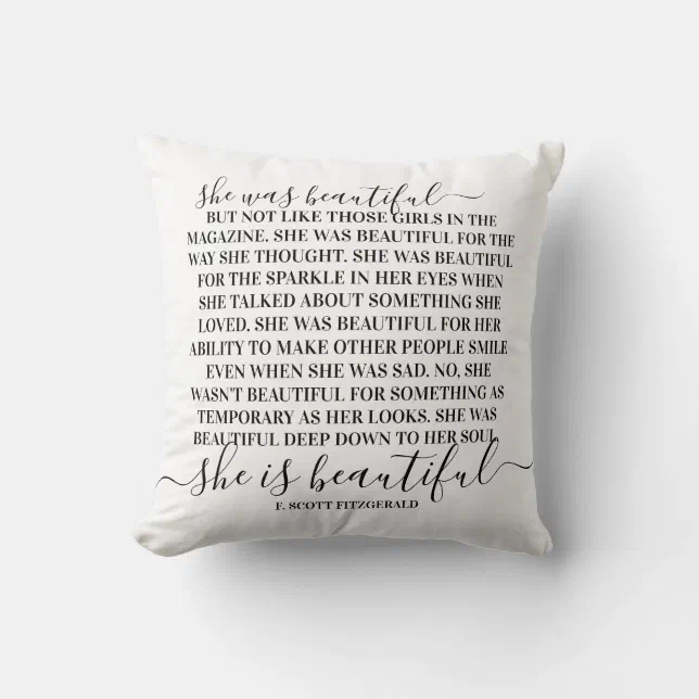 She was beautiful f scott fitzgerald beauty quote throw pillow | Zazzle