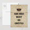 She who must be obeyed postcard | Zazzle