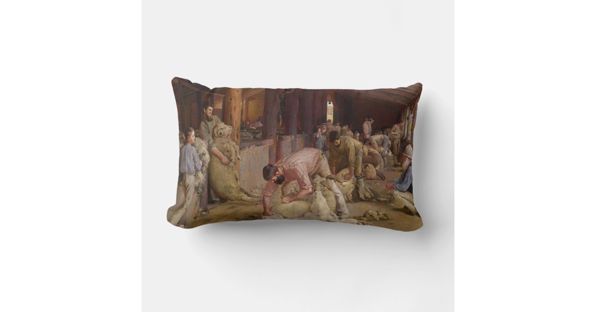 Shearing the Rams (Australian Art) (Tom Roberts) Lumbar Pillow | Zazzle